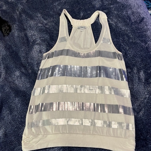 Express | Tops | Express White With Silver Trim Tank Top | Poshmark